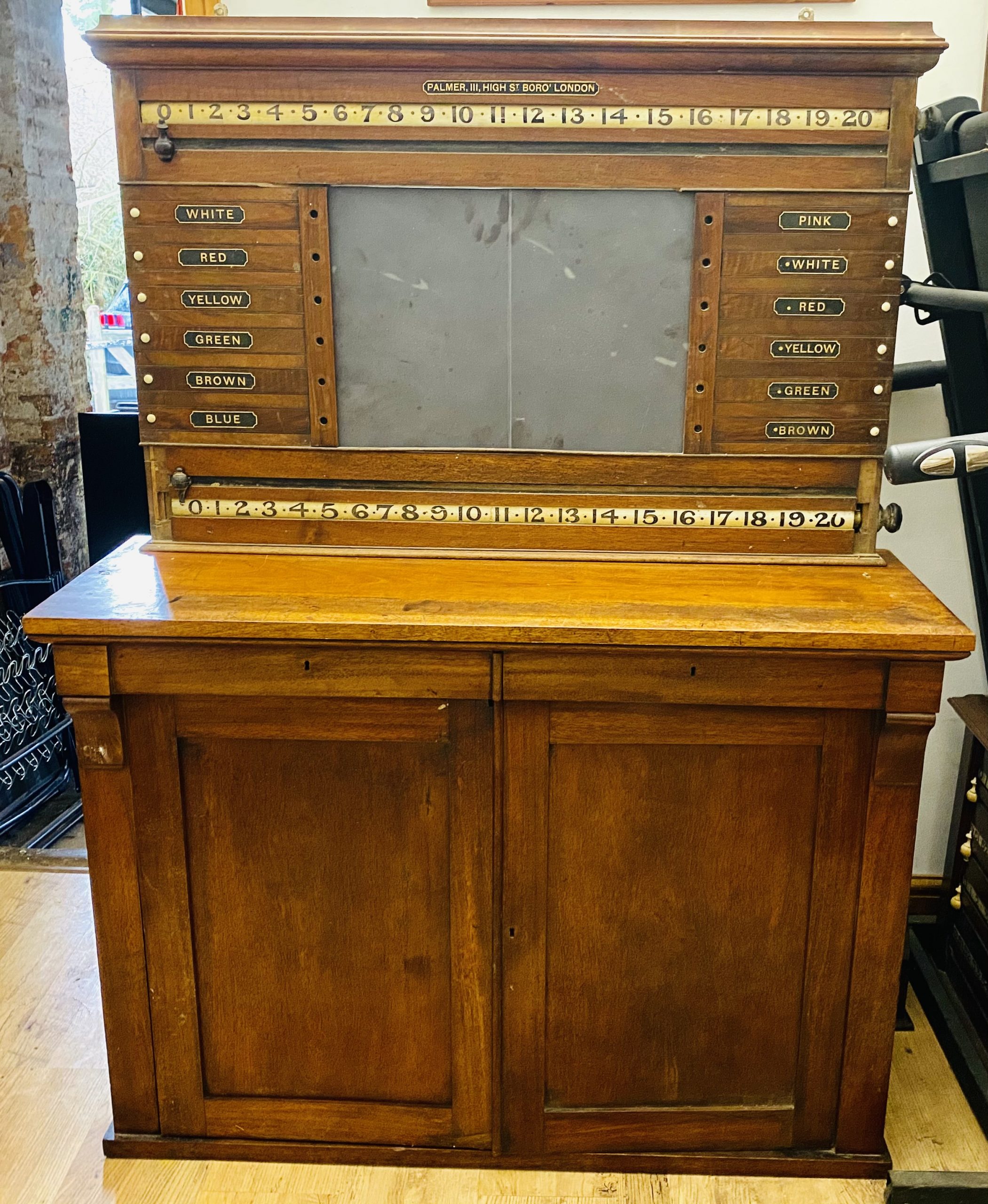 Antique Palmer & Son Life pool cabinet scoreboard - John Bennett Billiards