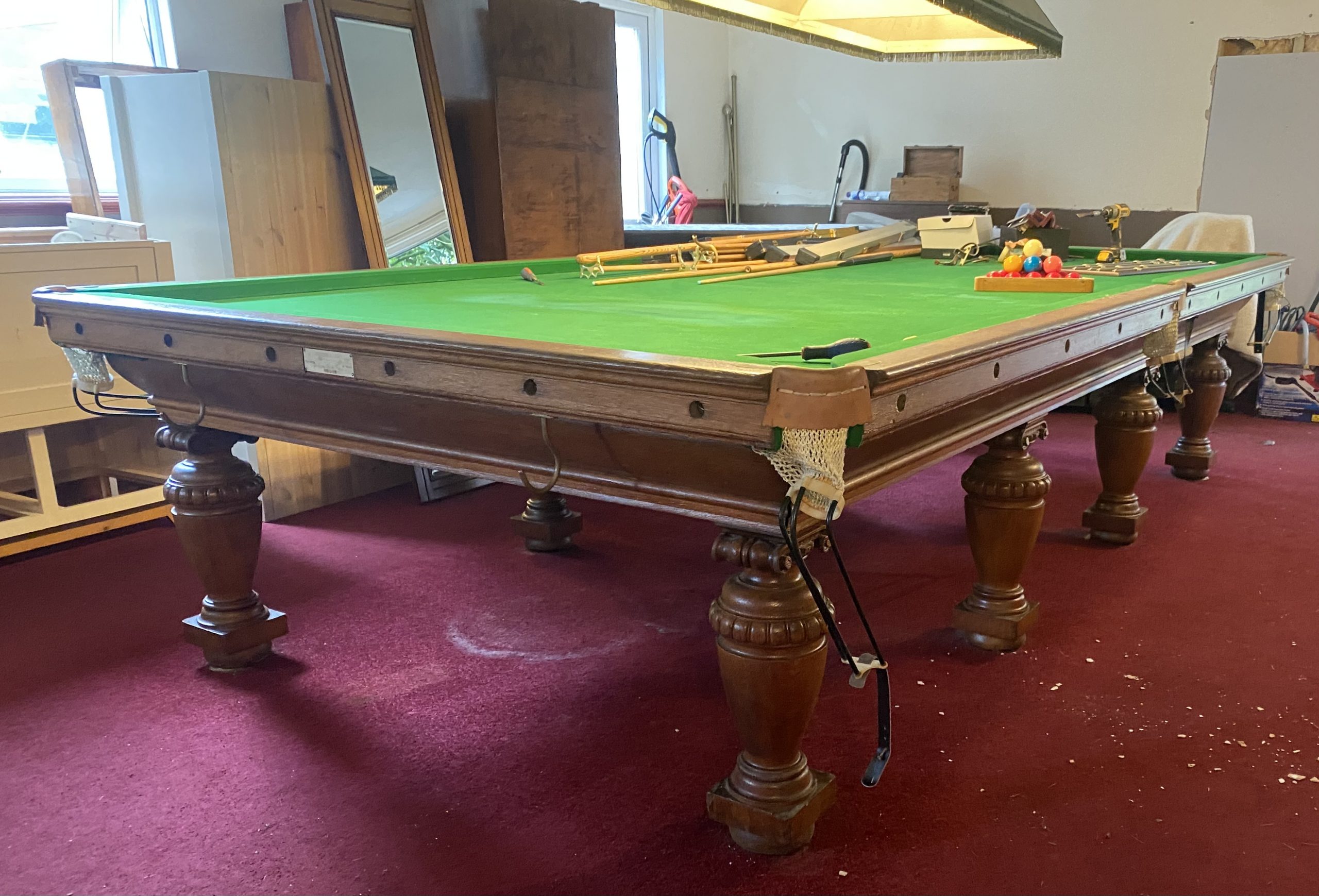 Antique Victorian Thurston Oak 12ft table - John Bennett Billiards