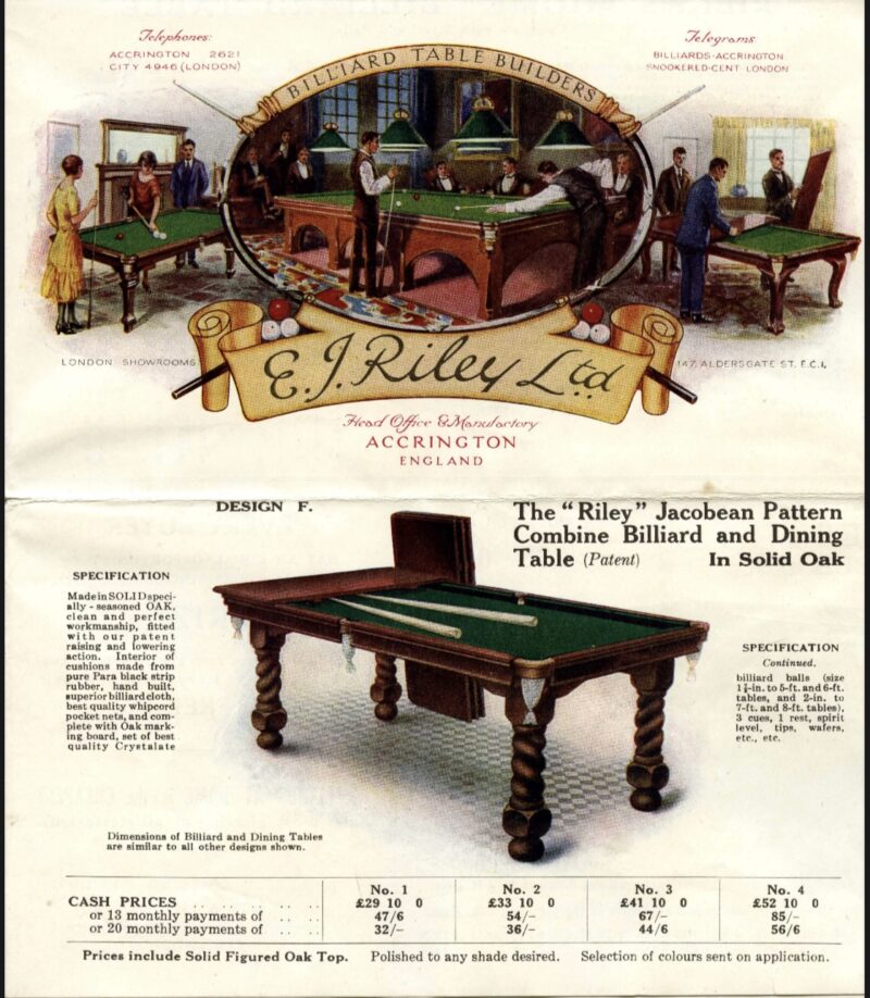 Antique Riley 8ft billiard/dining table - John Bennett Billiards
