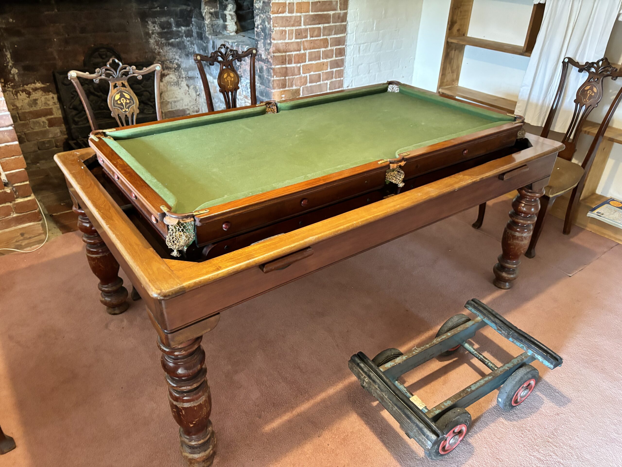 5ft Antique Edwardian Gamages mahogany rollover billiard dining table ...