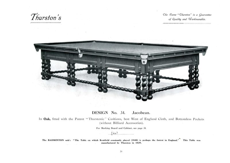 12ft Edwardian Oak Thurston 12ft table Jacobean - John Bennett Billiards